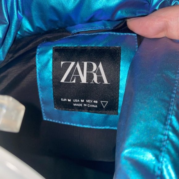 Zara | Jackets & Coats | Zara Dnwr Blue Reflective Heavy Winter Coat ...